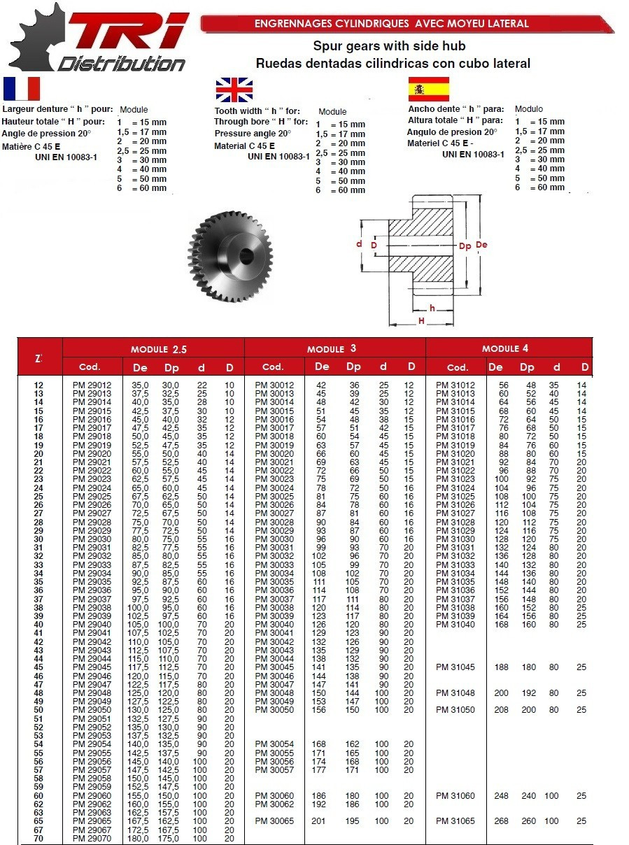 ENGRENAGE ACIER A DENTURE DROITE MODULE 3