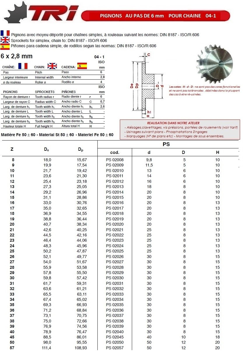 PIGNON SIMPLE PAS 6mm / 04B1