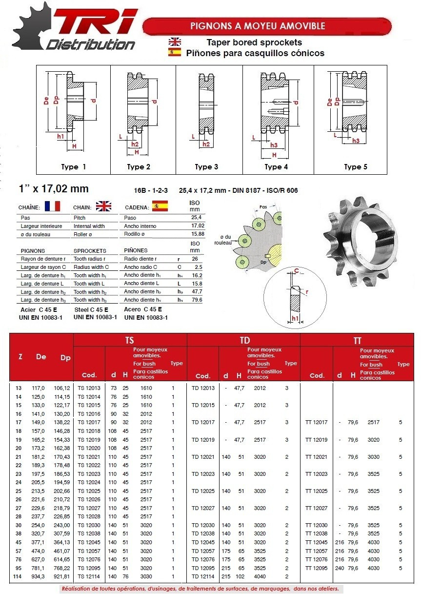 PIGNON SIMPLE PAS 25.4 / 16B1